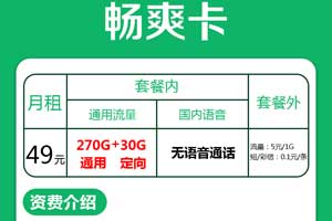 河南电信畅爽卡49元/月270G通用+30G定向套餐 - 电销之家
